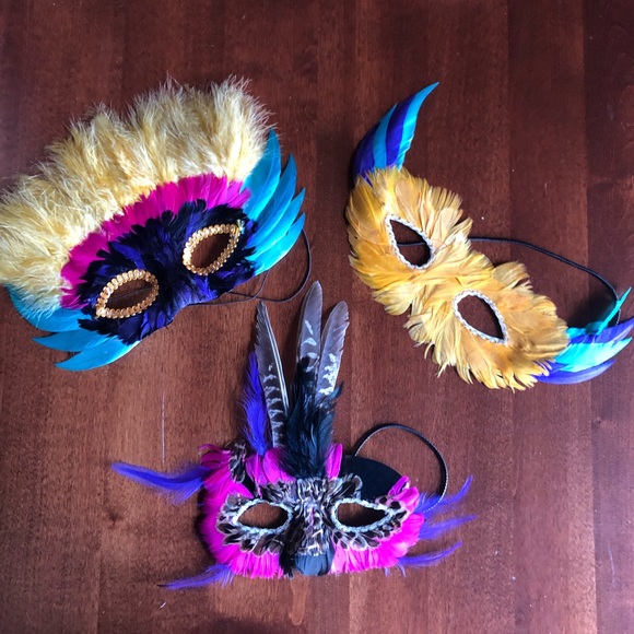 Accessories | Set Of Three Costume Masks With Feathers | Poshmark